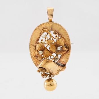 Pendant/Brooch 18K gold with cultured pearls, G. Dahlgren & Co Malmö 1876. - Bukowskis