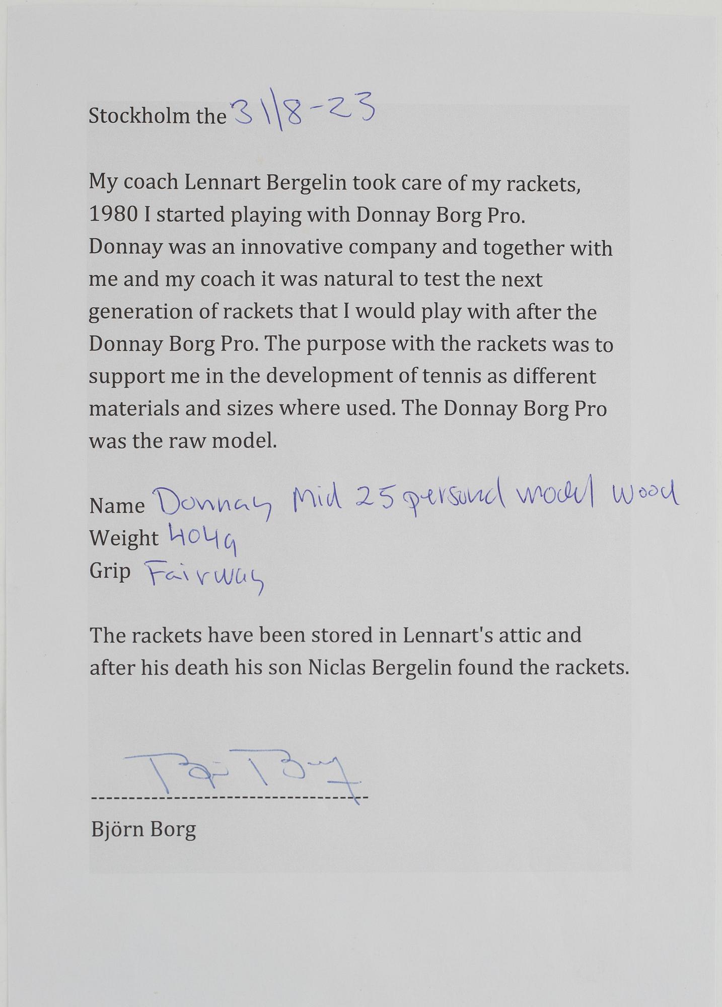 Tennisracket, Signerad Björn Borg. Donnay. Speciellt framtaget mid 25 ...