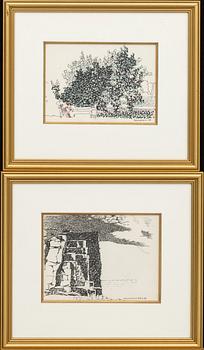 AXEL OLSON, 2st. tuschteckningar signerade och daterade -69 och -77 ...