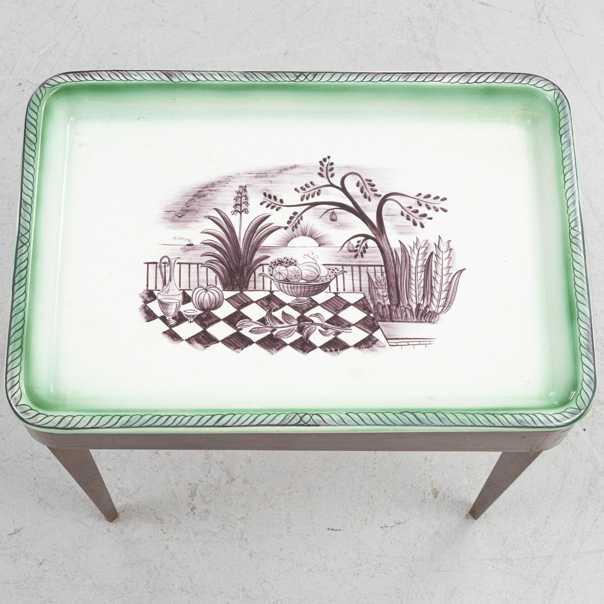 Arthur Percy, tebord, flintgods, Gefle Porslinsfabrik. Målarsignatur ...