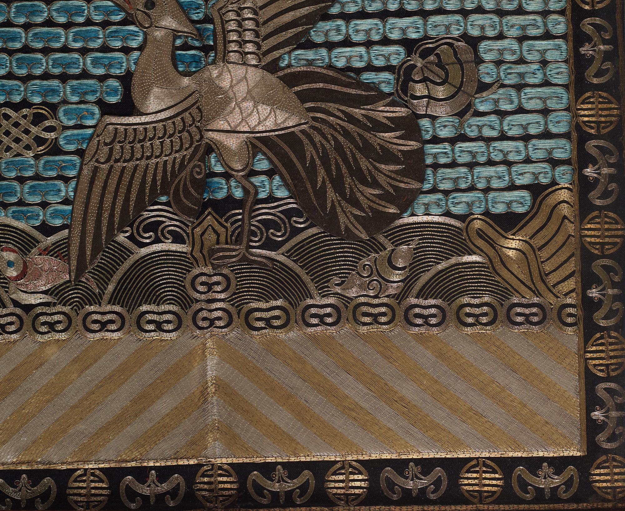 Two Chinese embroidered silk rank badges, Qing dynasty, 19th century ...