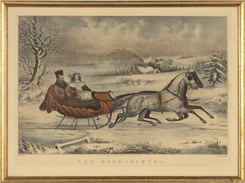Otto Knirsch, "The Road, - Winter." Utgiven av Nathaniel Currier, New ...