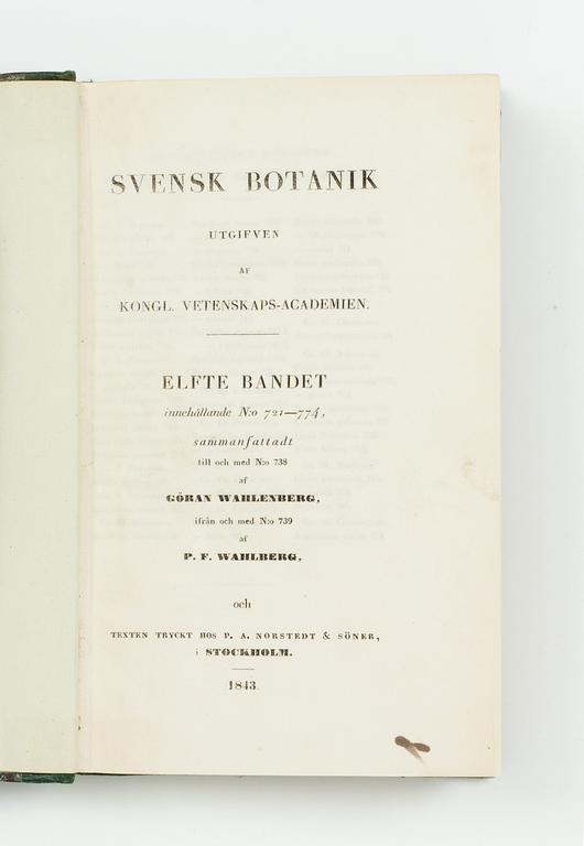Johan Wilhelm Palmstruch, SVENSK BOTANIK. 1-11[all published]. - Bukowskis