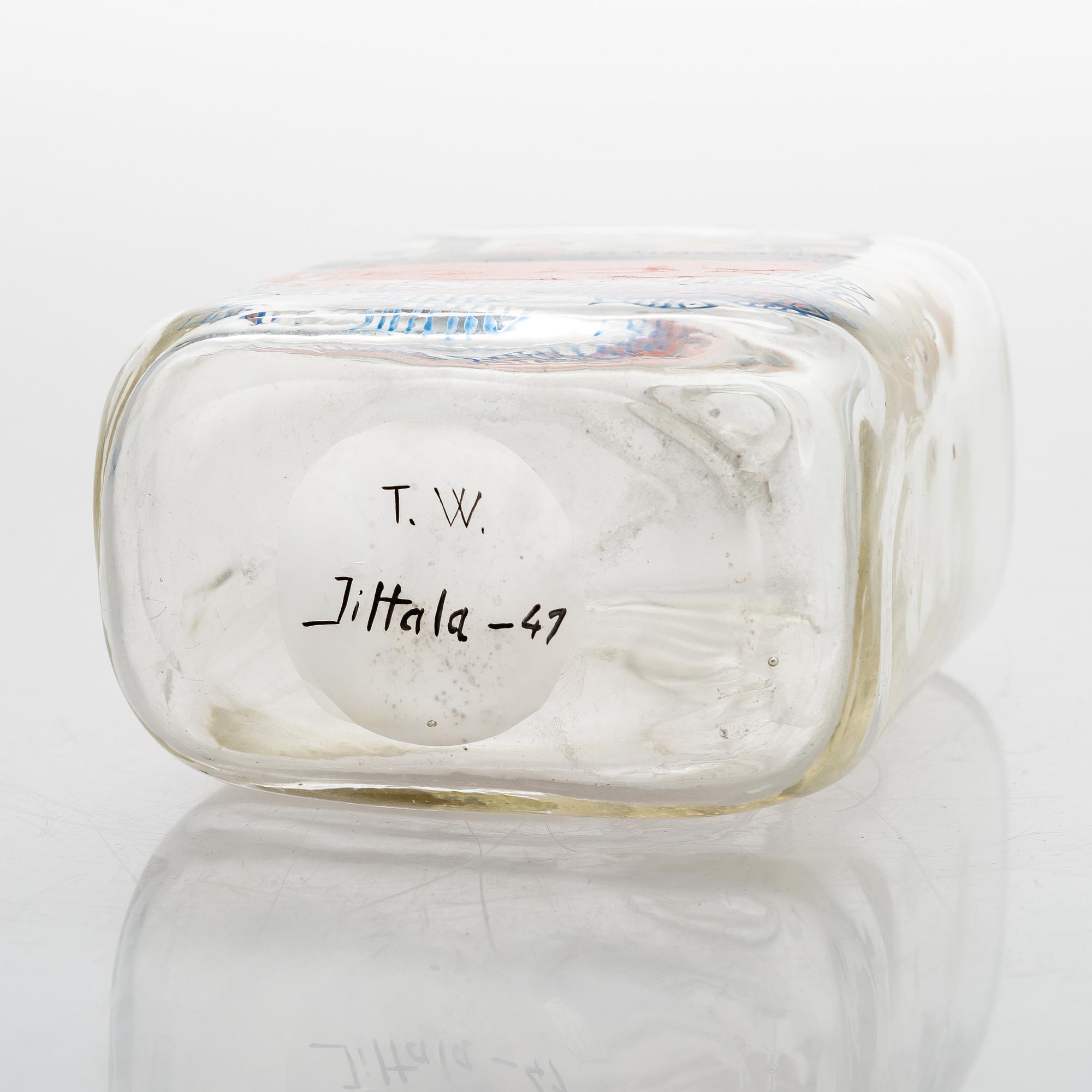 TAPIO WIRKKALA, viinapullo, lasia, signeerattu T.W. Iittala -47 ...