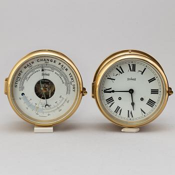 A BRASS MARINE CLOCK AND BAROMETER BY STOCKBURGER. - Bukowskis