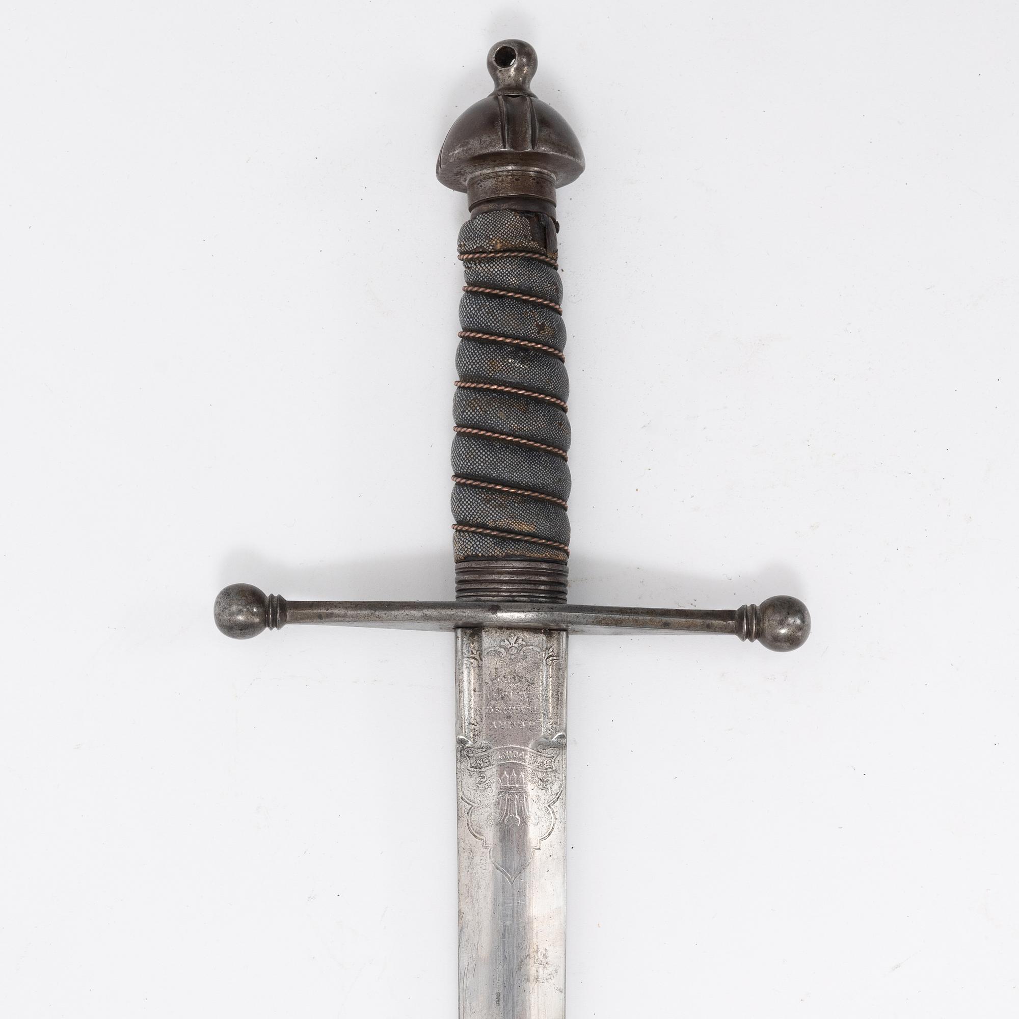A Scottish infantry officer's sword with cross hilt and field scabbard ...