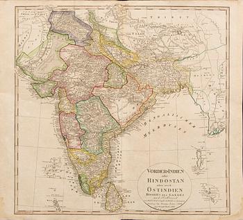 James Rennell, map, hand colored copper engraving, Nürnberg 1813 ...