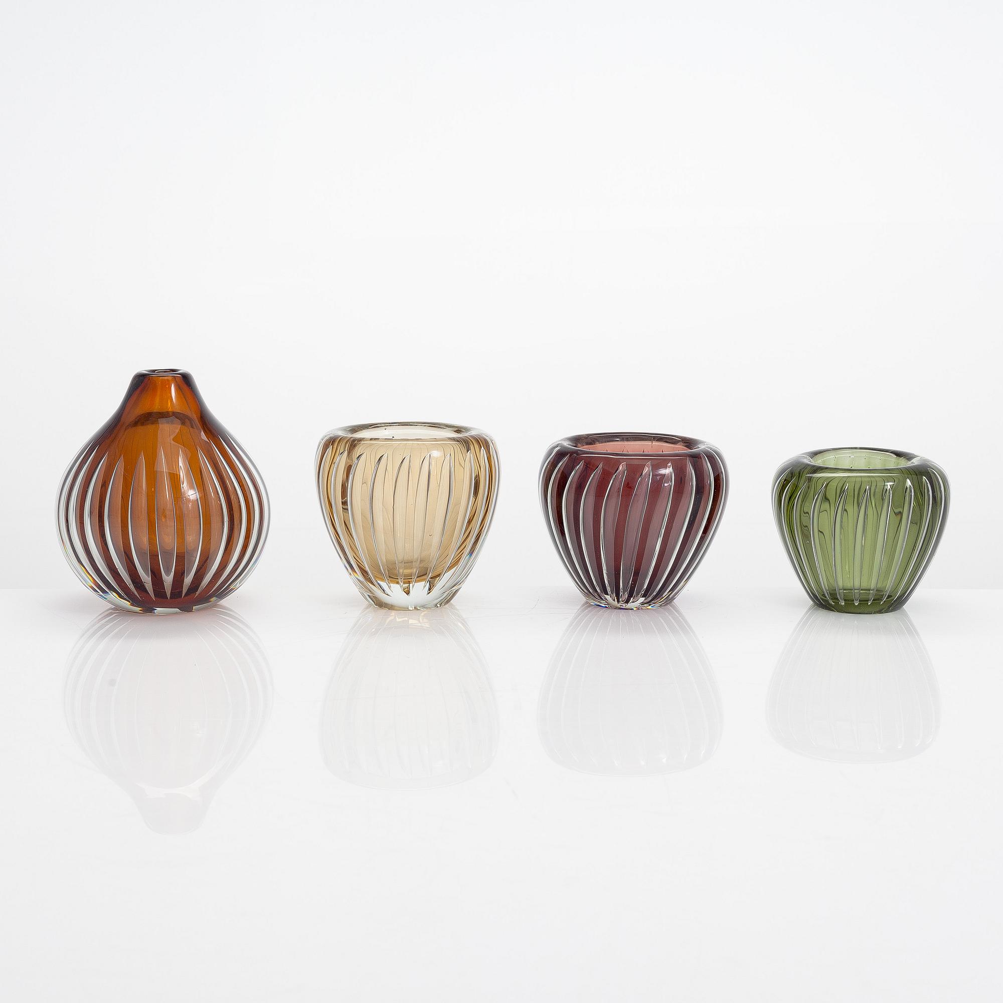 Kaj Franck, four 1950s "Kaisla" art glass objects, signed K. Franck ...