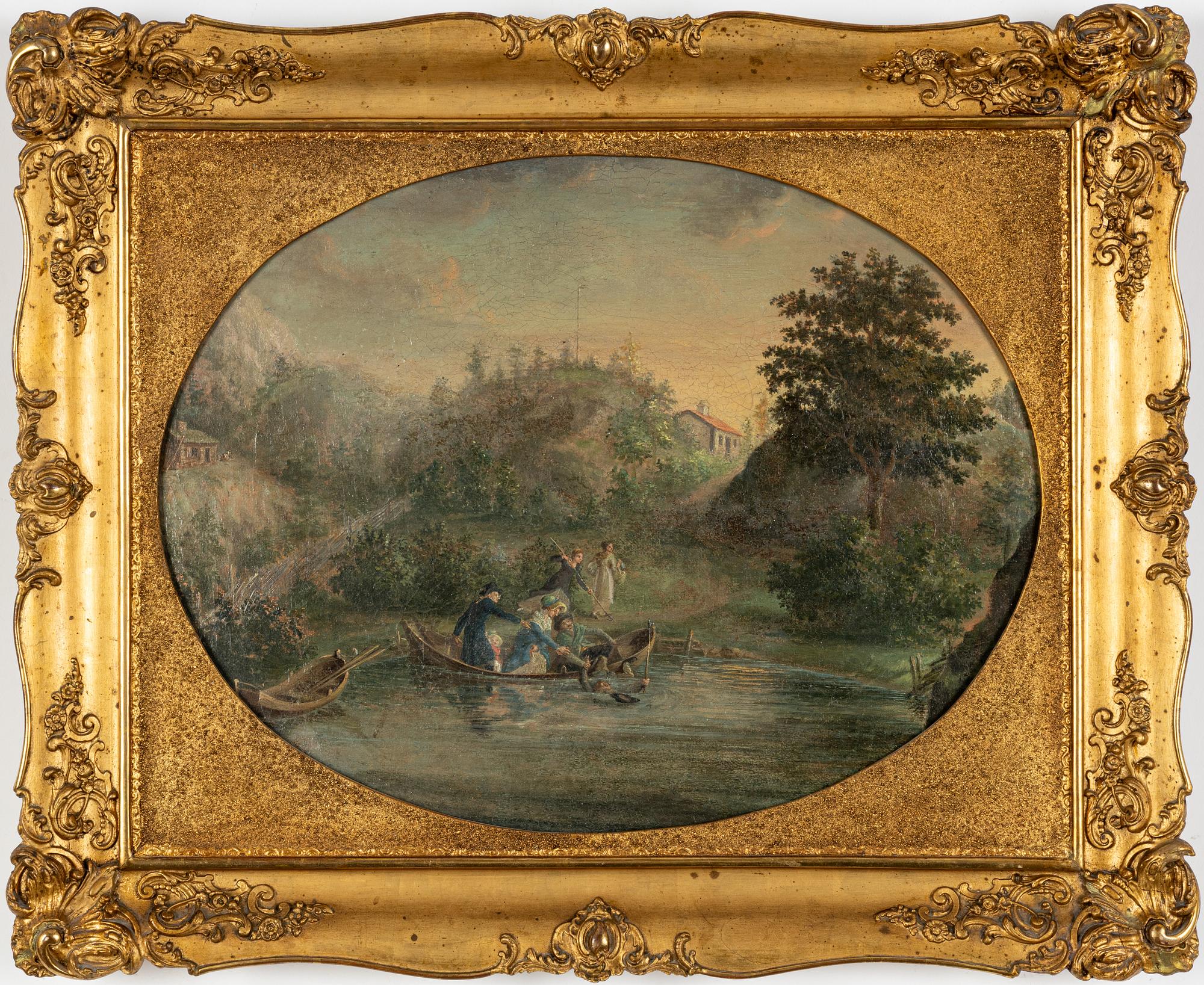 Carl Wilhelm Svedman, tillskriven, Figurscen med sällskap i båt ...