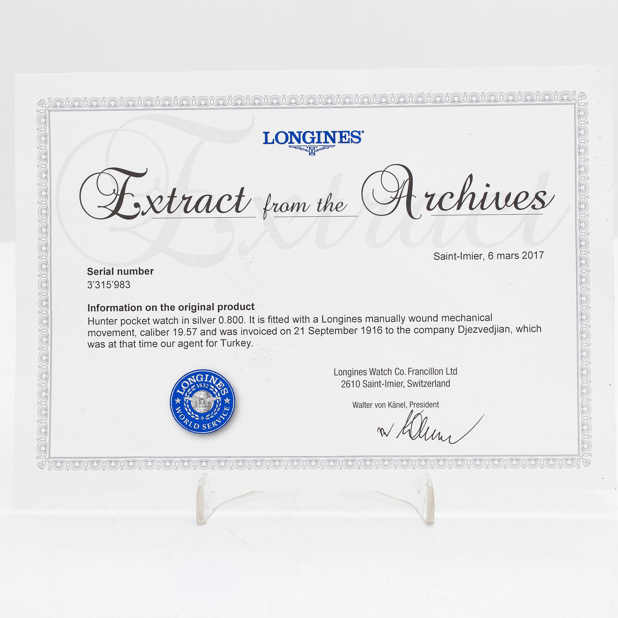 Longines, Nacib K. Djezvedjian & Son Constantinople, pocket watch ...