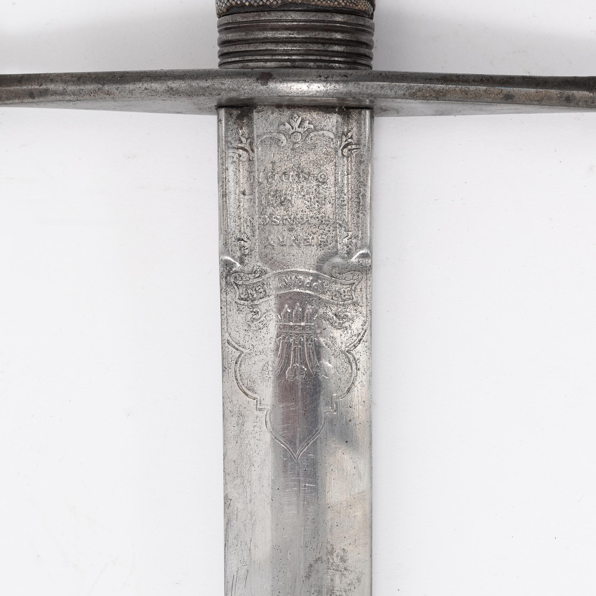 A Scottish infantry officer's sword with cross hilt and field scabbard ...