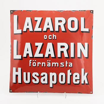 Emaljskylt, "Lazarol och Lazarin", 1900-tales första hälft. - Bukowskis