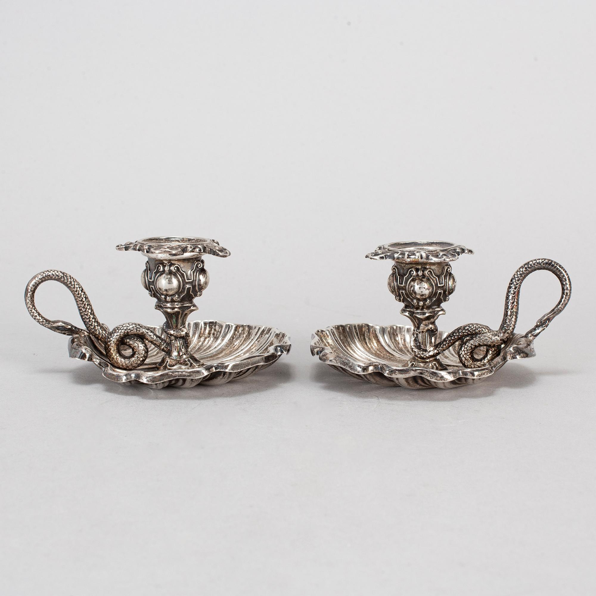 GUSTAV DAHLGREN, a pair of silver candlesticks from Stockholm, 1852 ...