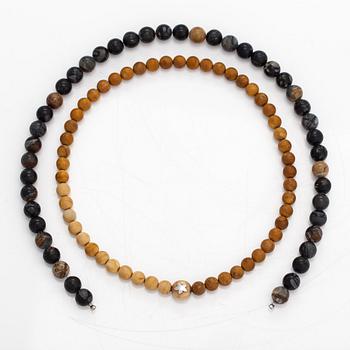 Ole Lynggaard, Two pearls colliers with one lock, 18K gold, limestone ...