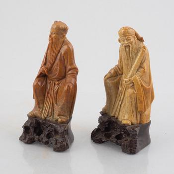 A pair of soapstone figurines of Taoist deities, China, 20th century ...