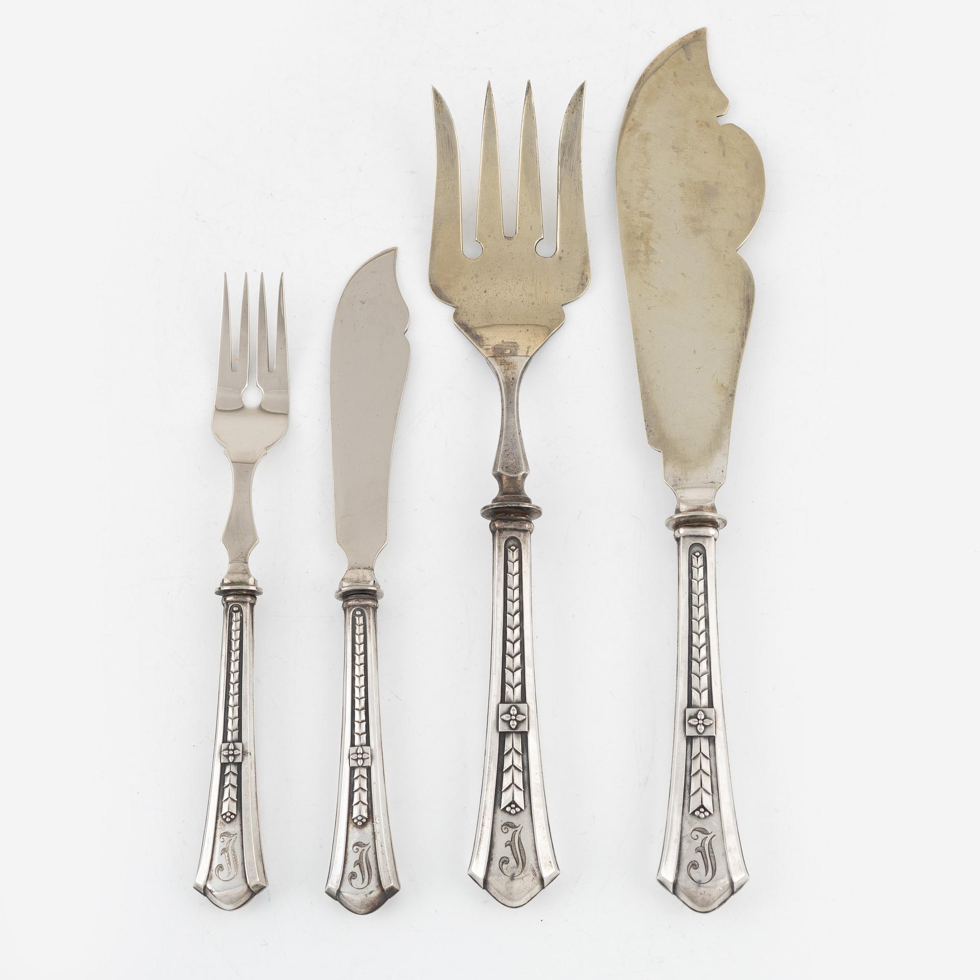 A German Silver Fish Cutlery in Case, mark of WT Binder, Bremen circa ...