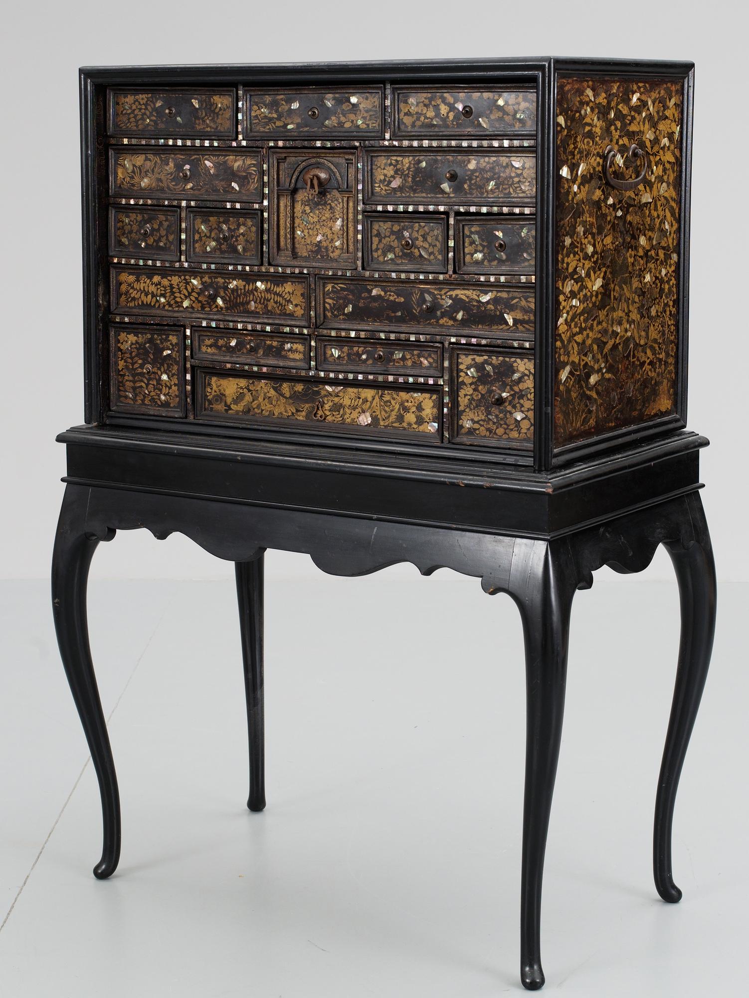 A Japanese black lacquer mother-of-pearl inlayed cabinet, Edo period ...