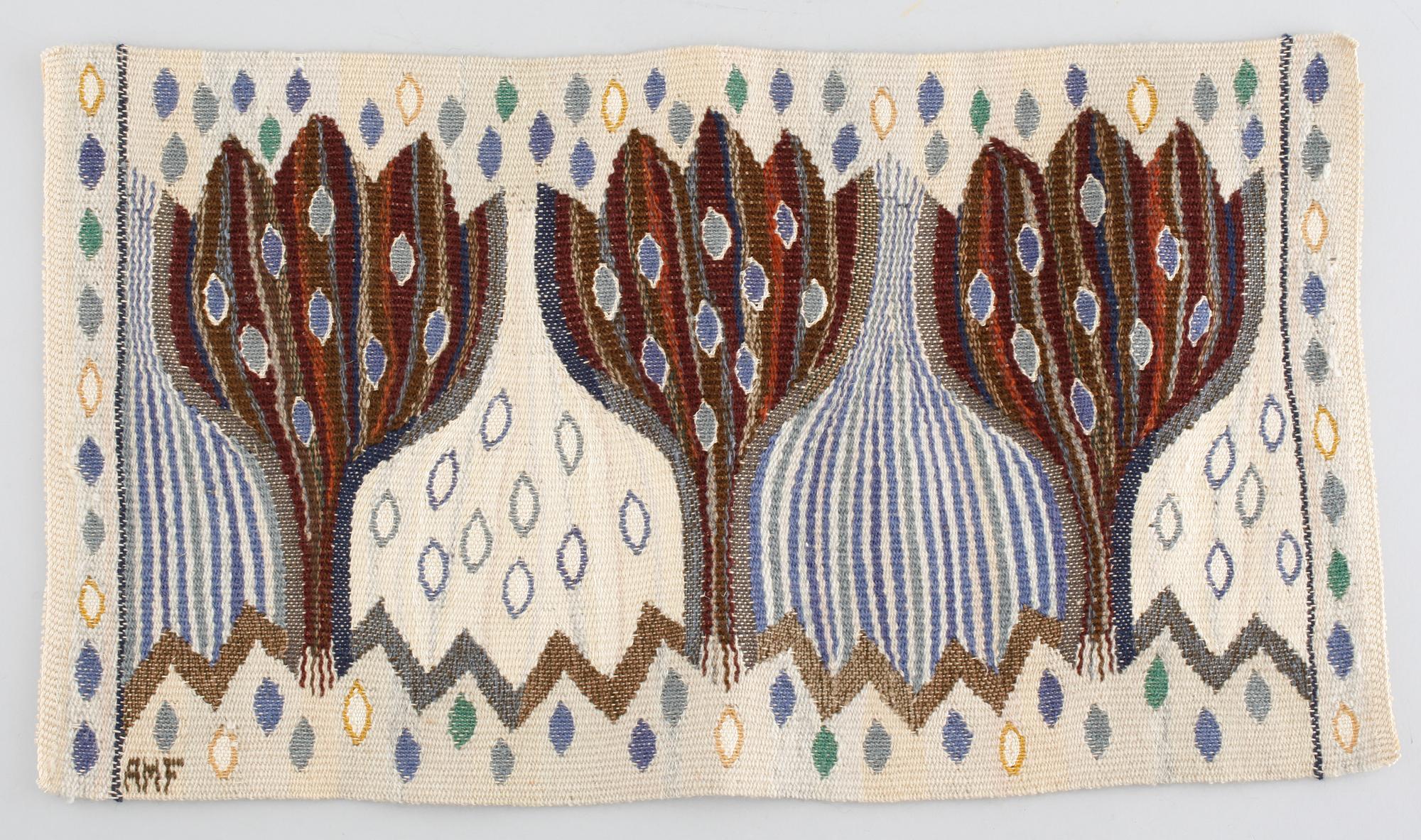 A flat weave by Ann Marie Forsberg, signed AMF, pattern designed 1945 ...
