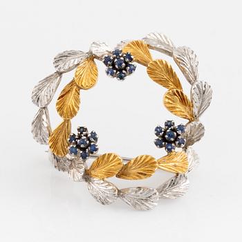 Brosch, krans 18K tvåfärgat guld och safirer. - Bukowskis