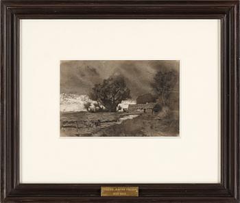 GUSTAF RYDBERG, Kol och lavering upphöjd med vitt på papper, intygad á ...