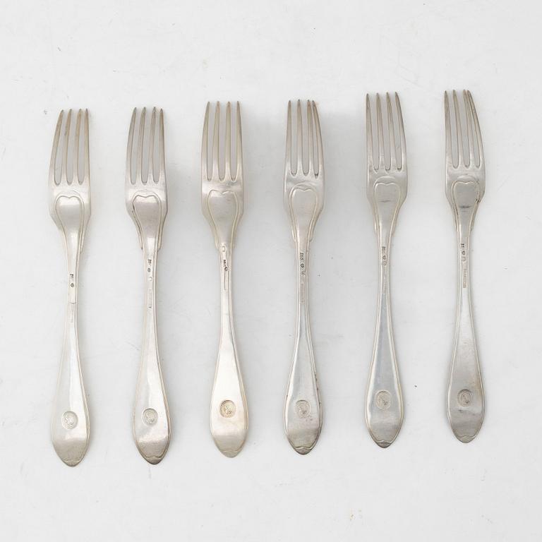 Carl Magnus Ryberg, matgafflar, 6 st, silver, gammalsvensk modell ...