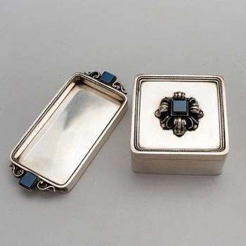 Hand mirror, needle tray and box in silver designed by Helge Lindgren ...