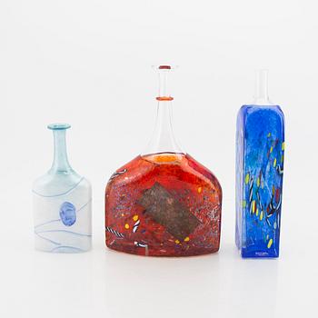 Bertil Vallien, a set of three signed glass vases from Kosta Boda ...