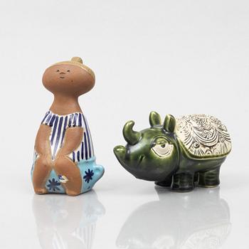 Lisa Larson, figurines, 2 pcs, "Rhinoceros" from the series "Jura", and "Lotta", Gustavsberg ...