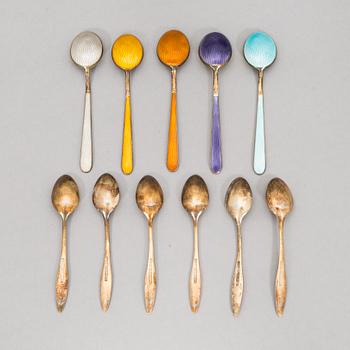 Enamelled and gilt silver coffee spoons, 11 pieces, Tillander, Helsinki ...
