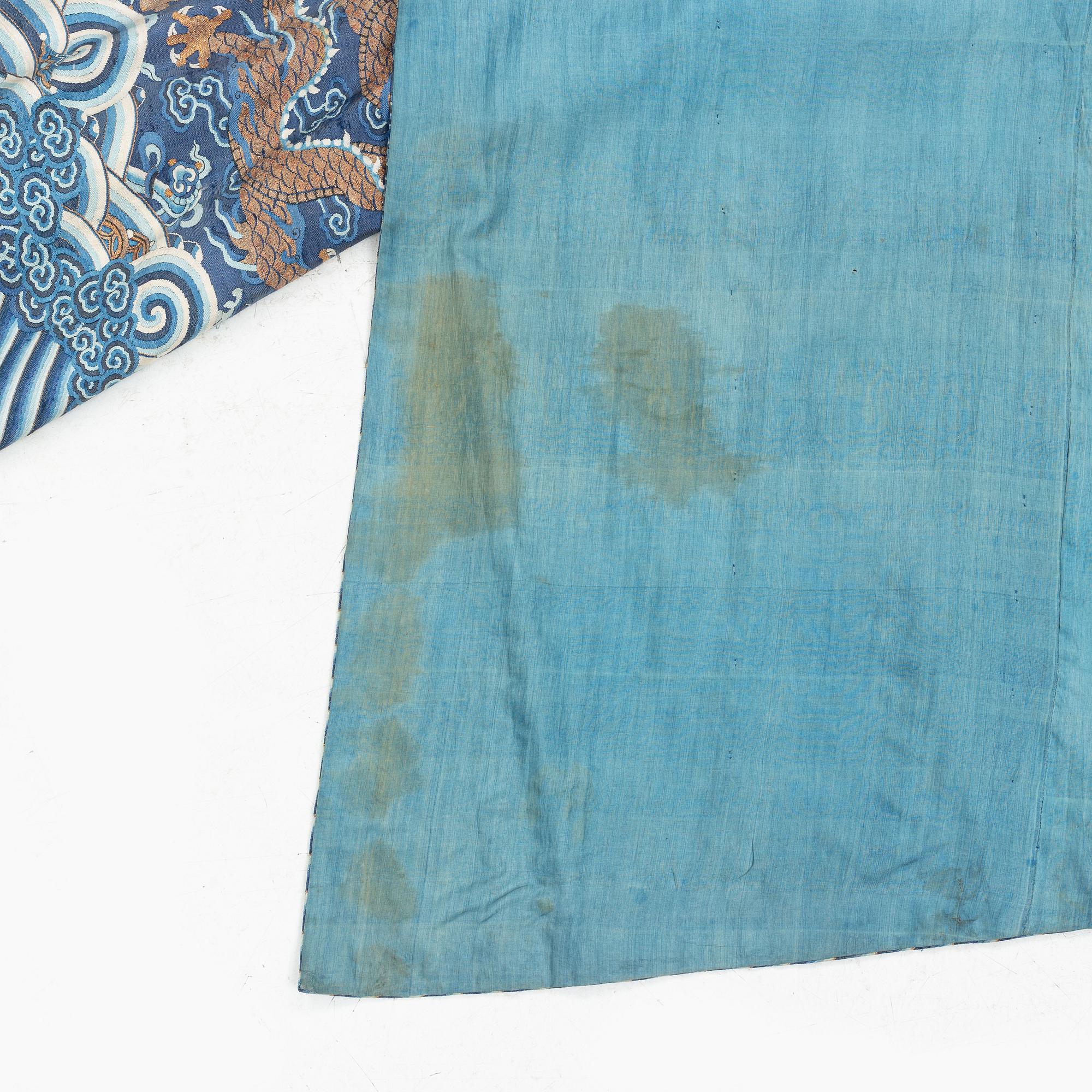 A five clawed dragon kesi robe on blue ground, Jifu, Qing dynasty, 19th ...