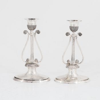 Gustaf Folcker, ljusstakar, ett par, silver, empire, Stockholm 1814 ...
