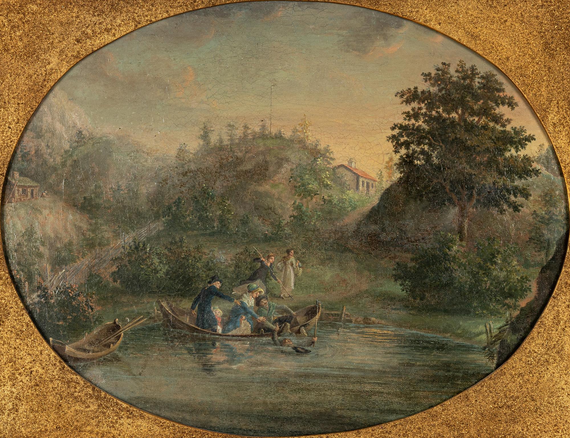 Carl Wilhelm Svedman, tillskriven, Figurscen med sällskap i båt ...