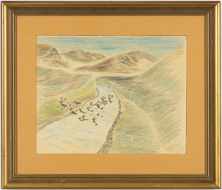 Nils Nilsson Skum, Reindeer Crossing the River. - Bukowskis