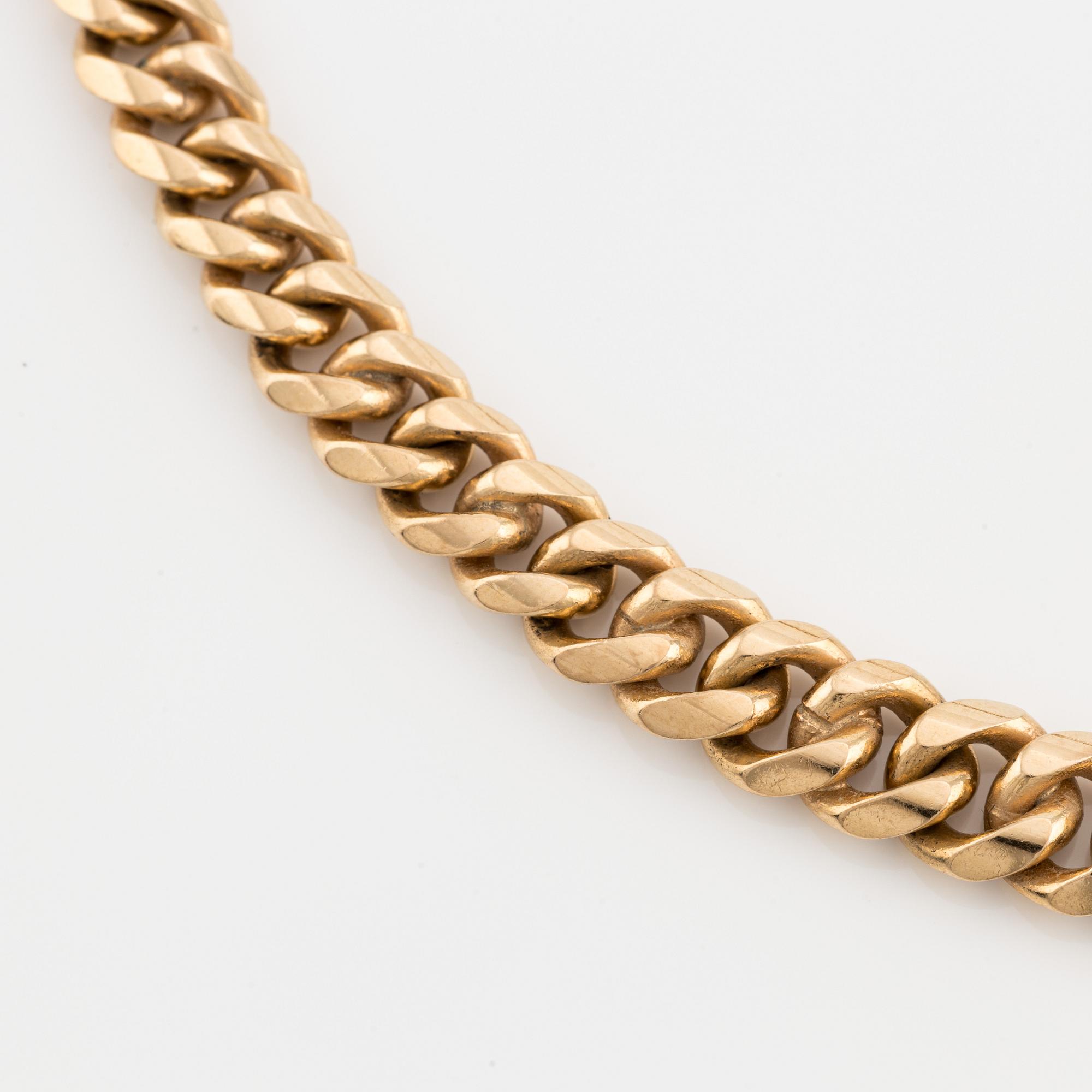 Gold chain, 18K gold, graduated curb link. - Bukowskis