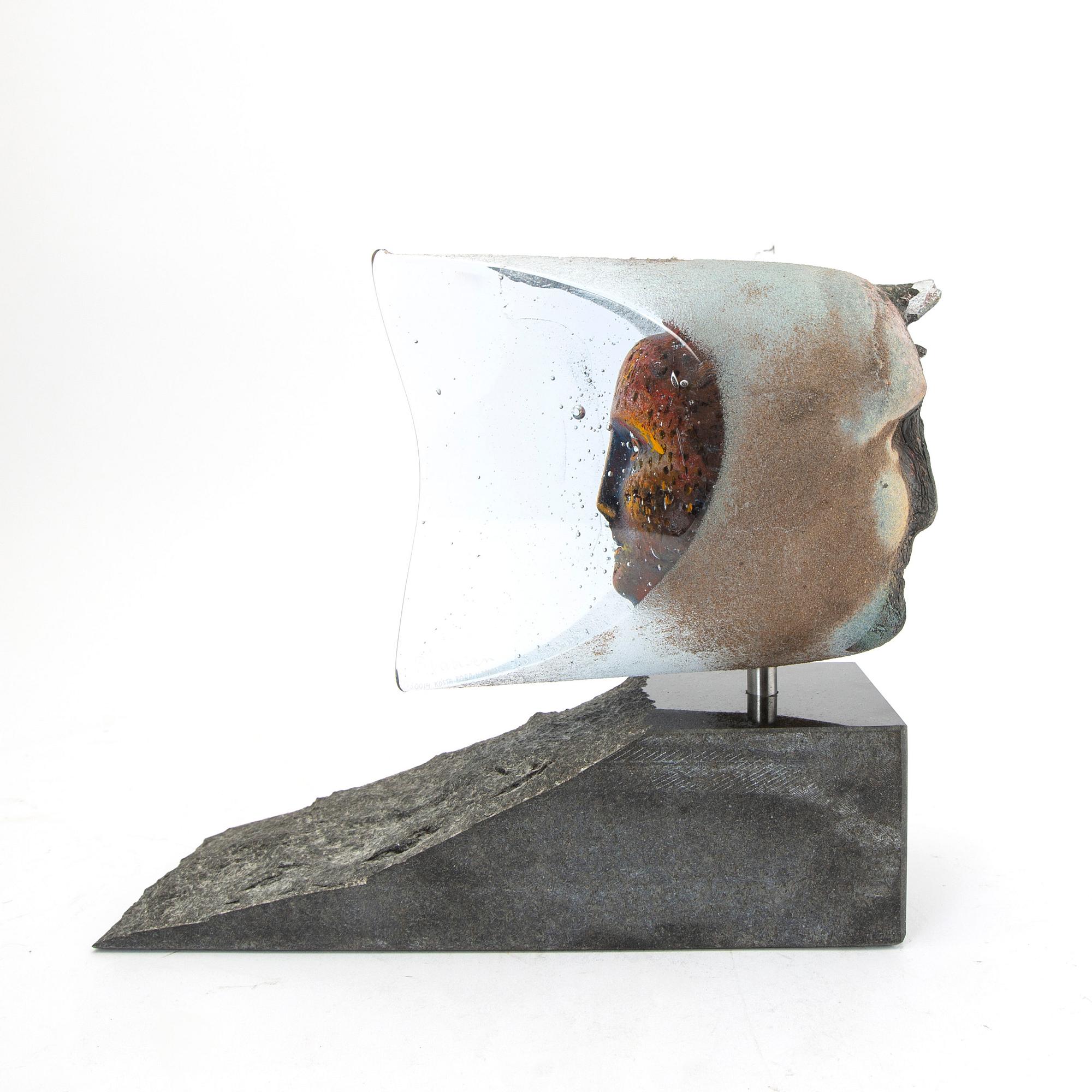 Bertil Vallien, a unique 'Janus' sand cast glass sculpture, Kosta Boda, Sweden. - Bukowskis